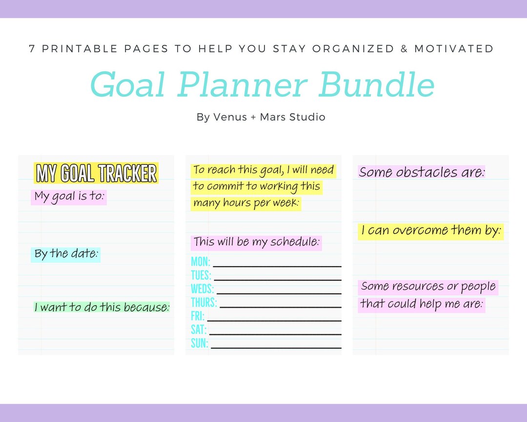 Goal Planner Bundle, Printable PDF, Track Your Goal Progress, Action ...
