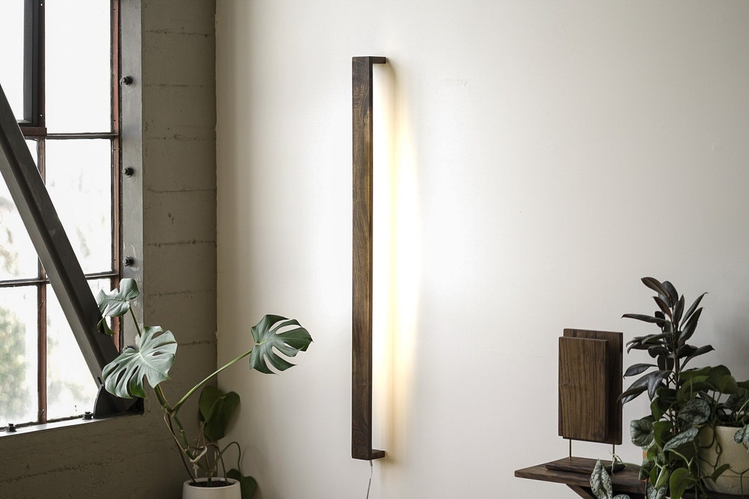 Wooden LED White Light Wall Sconce // Dimmable Floating Hardwood Color ...