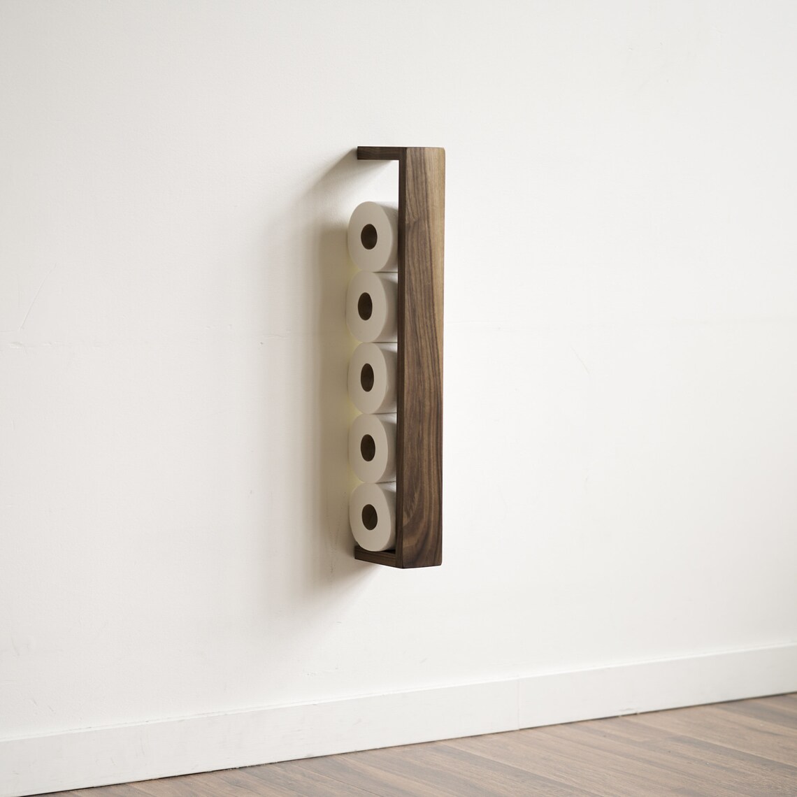 Floating Hardwood Toilet Paper Wall Rack // Free Shipping // - Etsy