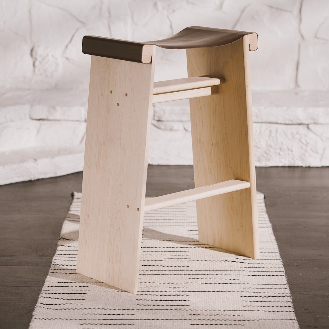 Leather Sling Counter Bar Stool "saddle" // Custom Hardwood Modern ...