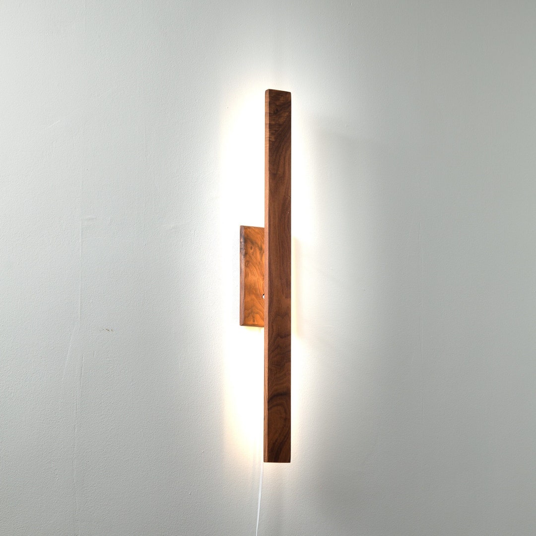 Wooden LED White Light Wall Sconce // Dimmable Floating Hardwood Color ...