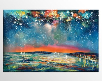 Custom Extra Large Wall Art Starry Night Painting Landscape | Etsy