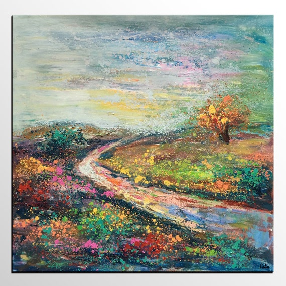 Landscape Oil Painting Tree and Path Painting Canvas Wall - Etsy