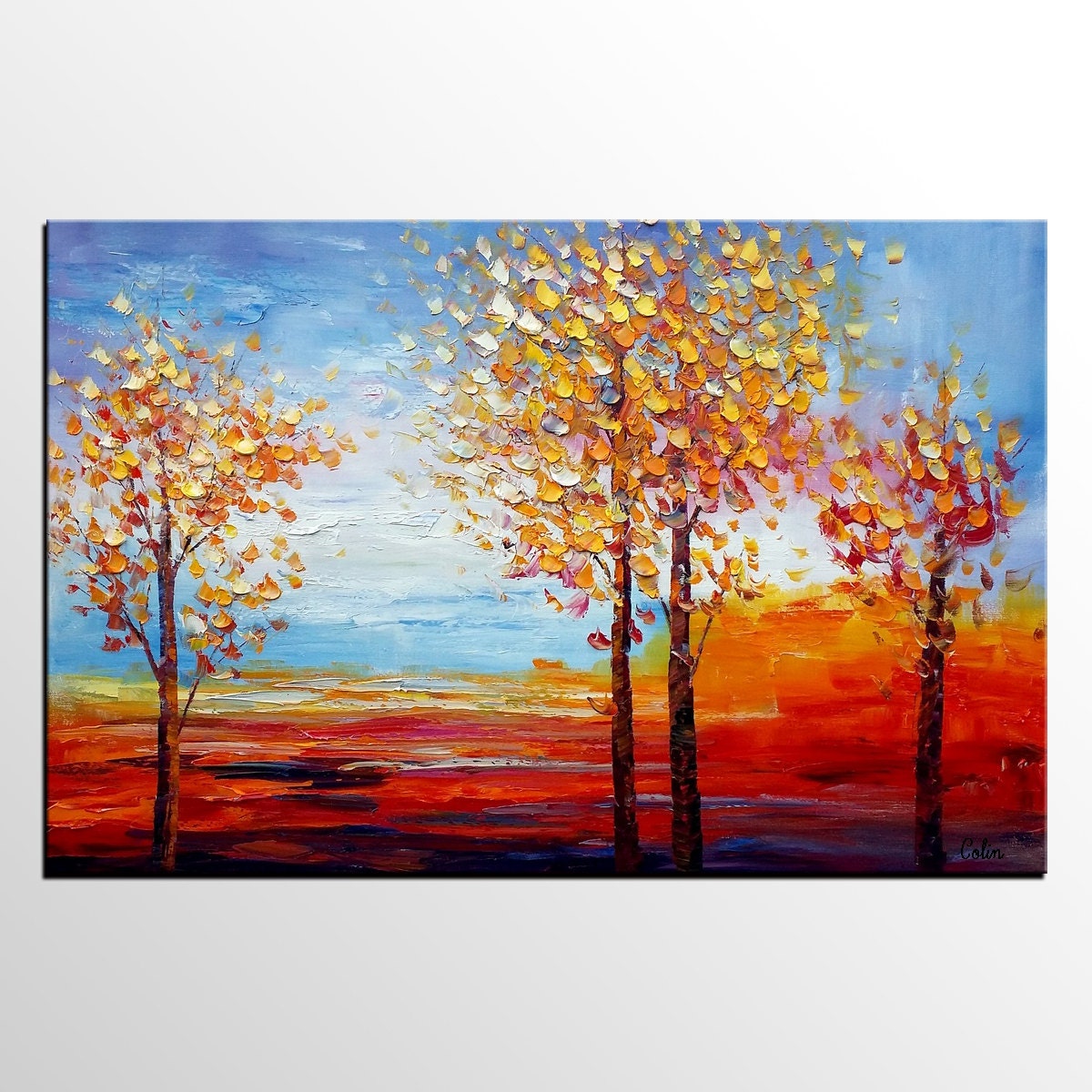 Herfst bos abstracte kunst abstract schilderij canvas | Etsy