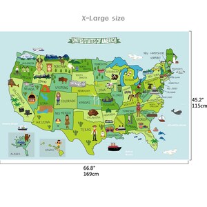 Map of United States Fabric Sticker, Peel and Stick Removable USA Wall ...