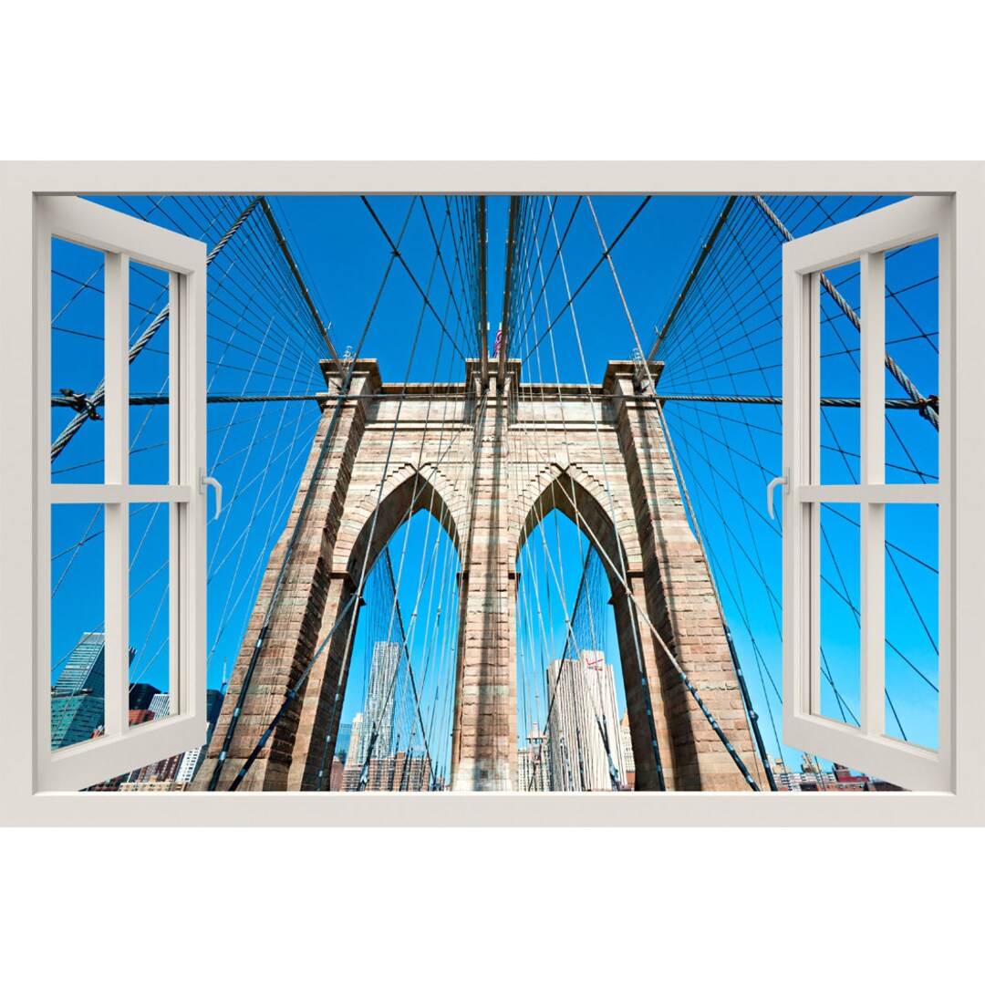 Window Frame Mural View of Brooklyn Bridge Huge Size Peel and Stick ...