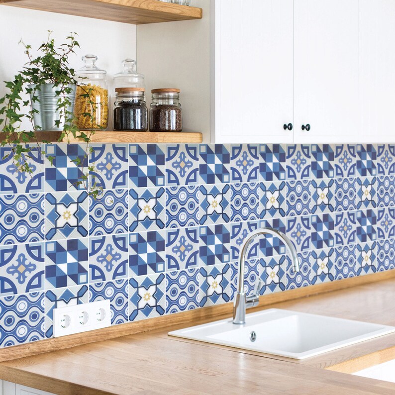 Peel and Stick Tile Stickers Pack of 5 Ranua Blue Self | Etsy