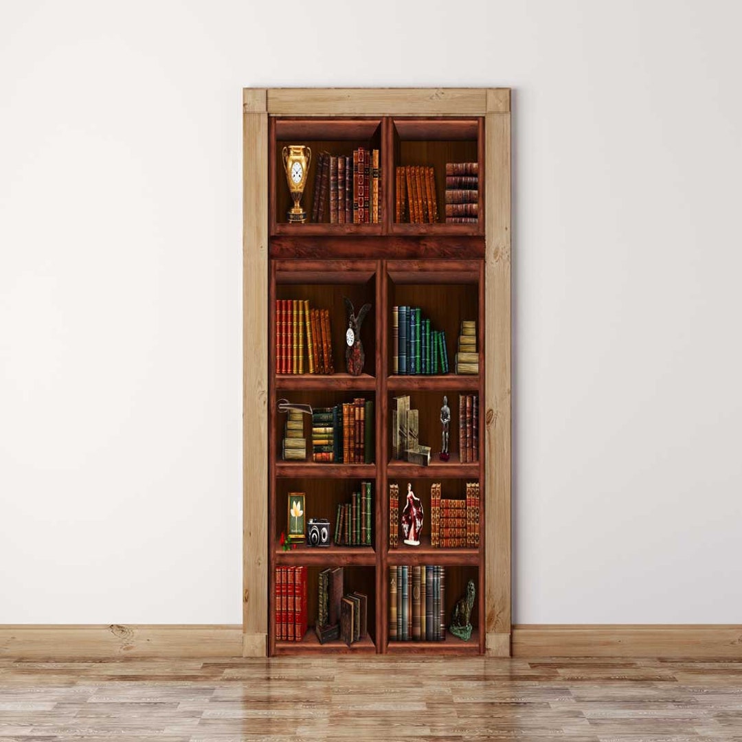 Door Mural Bookcase Filled With Books Self Adhesive Fabric Door Wrap ...