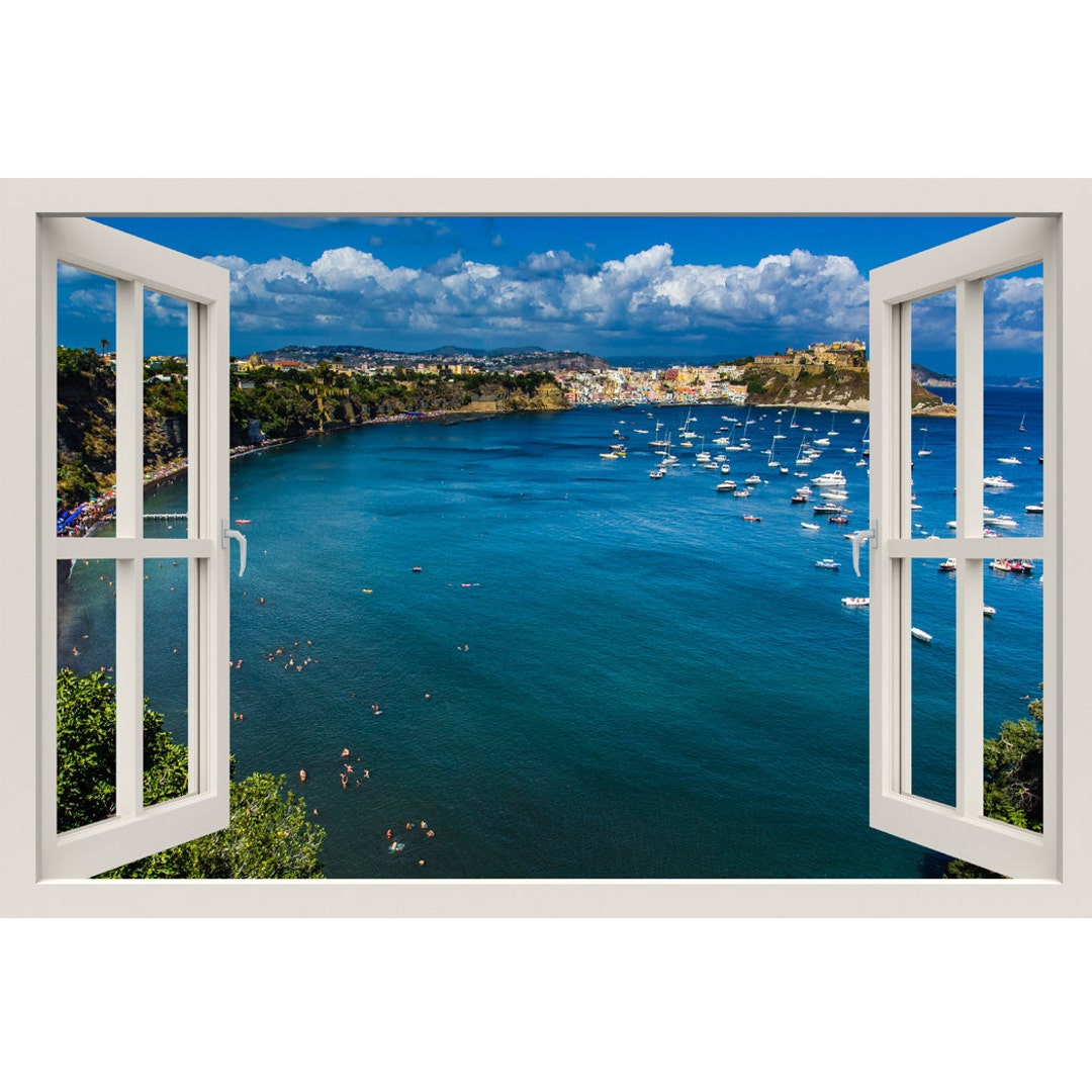 Window Frame Mural Beautiful Island Huge Size Peel and Stick Fabric ...