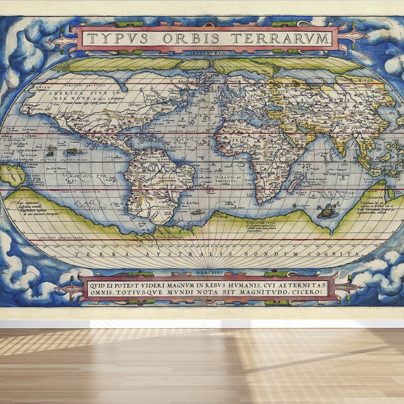 Wall Mural Old Map of the World Ancient Style Peel and Stick - Etsy