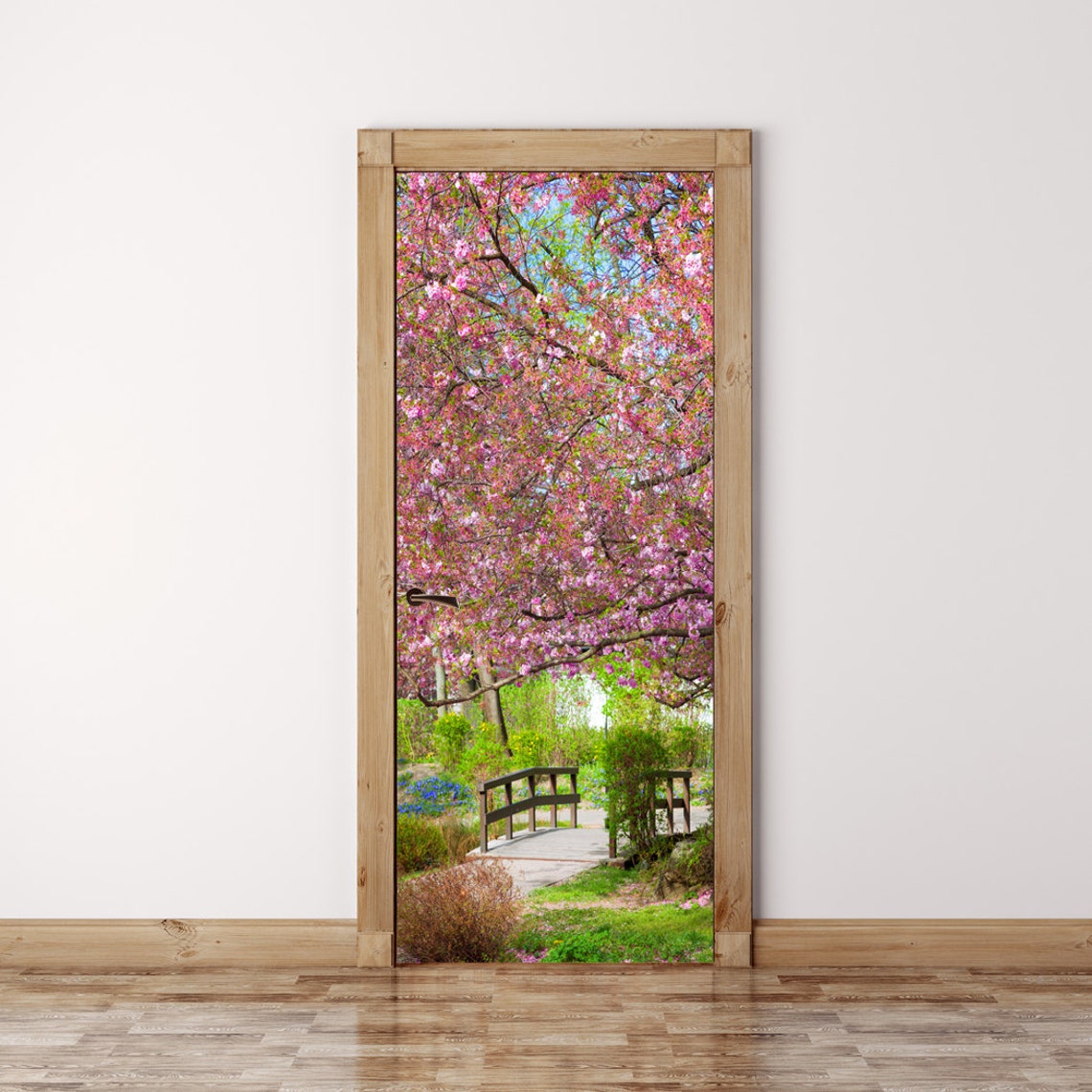 Door Mural Japanese Garden Sakura Self Adhesive Fabric Door - Etsy