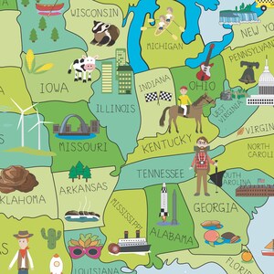 Map of United States Fabric Sticker, Peel and Stick Removable USA Wall ...