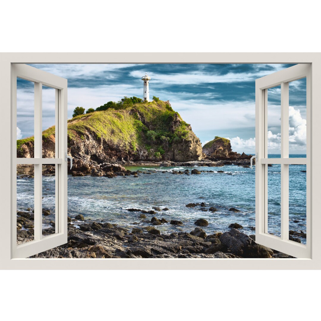 Window Frame Mural Lighthouse on a Cliff Huge Size Peel and Stick ...