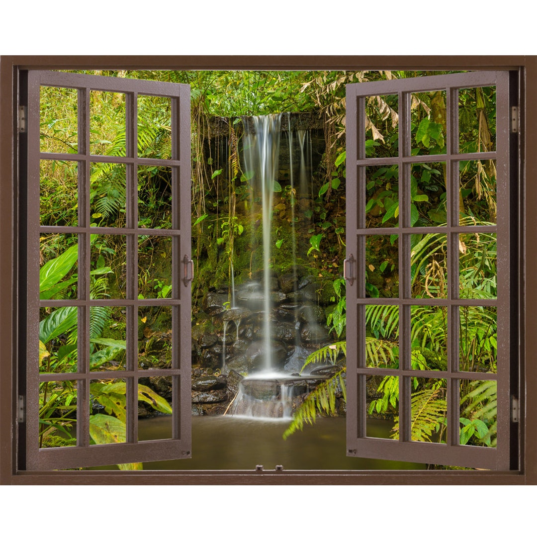 Window Frame Mural Waterfall in the Forest Huge Size Peel and Stick ...