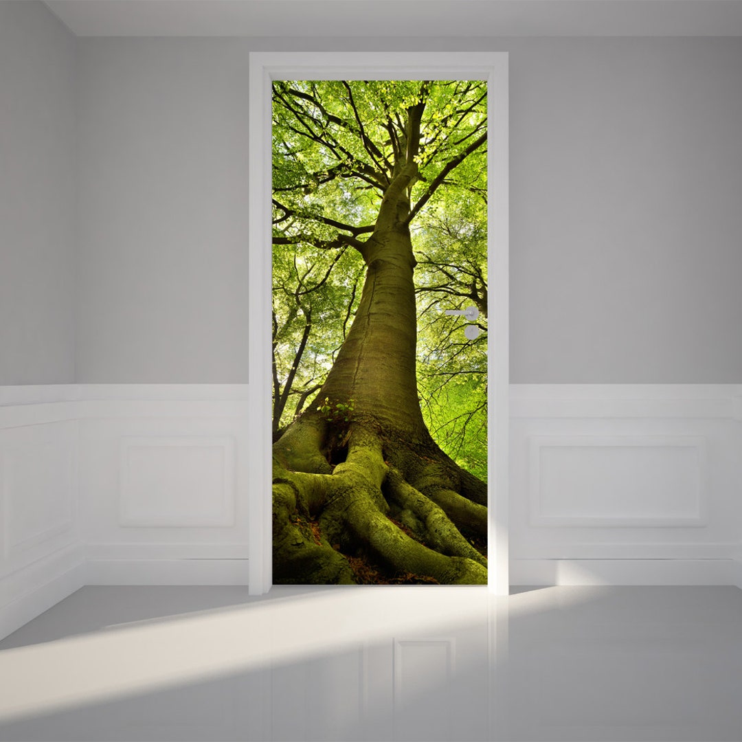 Door Wall Sticker Old Tree Peel & Stick Repositionable Fabric Mural 31w ...