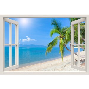 Window Frame Mural Tropical Beach With Coconut Palm Huge - Etsy