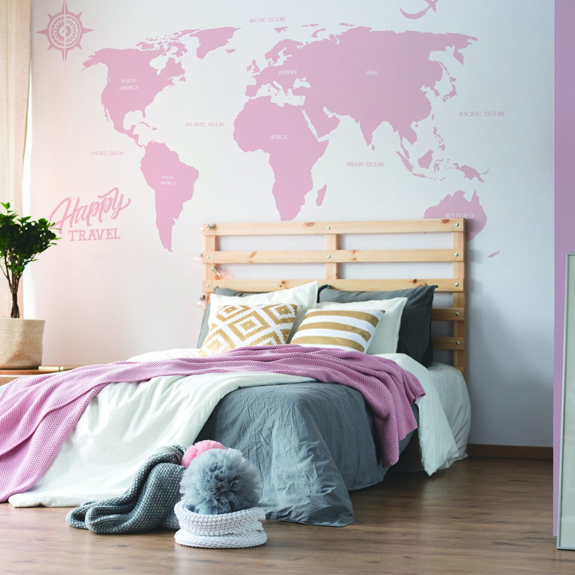 Large World Map Decal Vinyl Wall Stickers for Modern Wall - Etsy