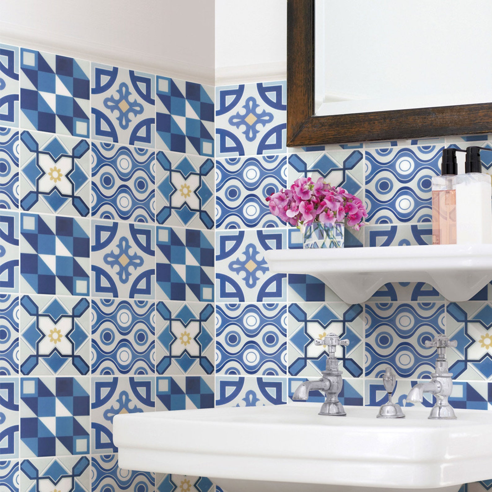 Peel and Stick Tile Stickers Pack of 5 Ranua Blue Self - Etsy