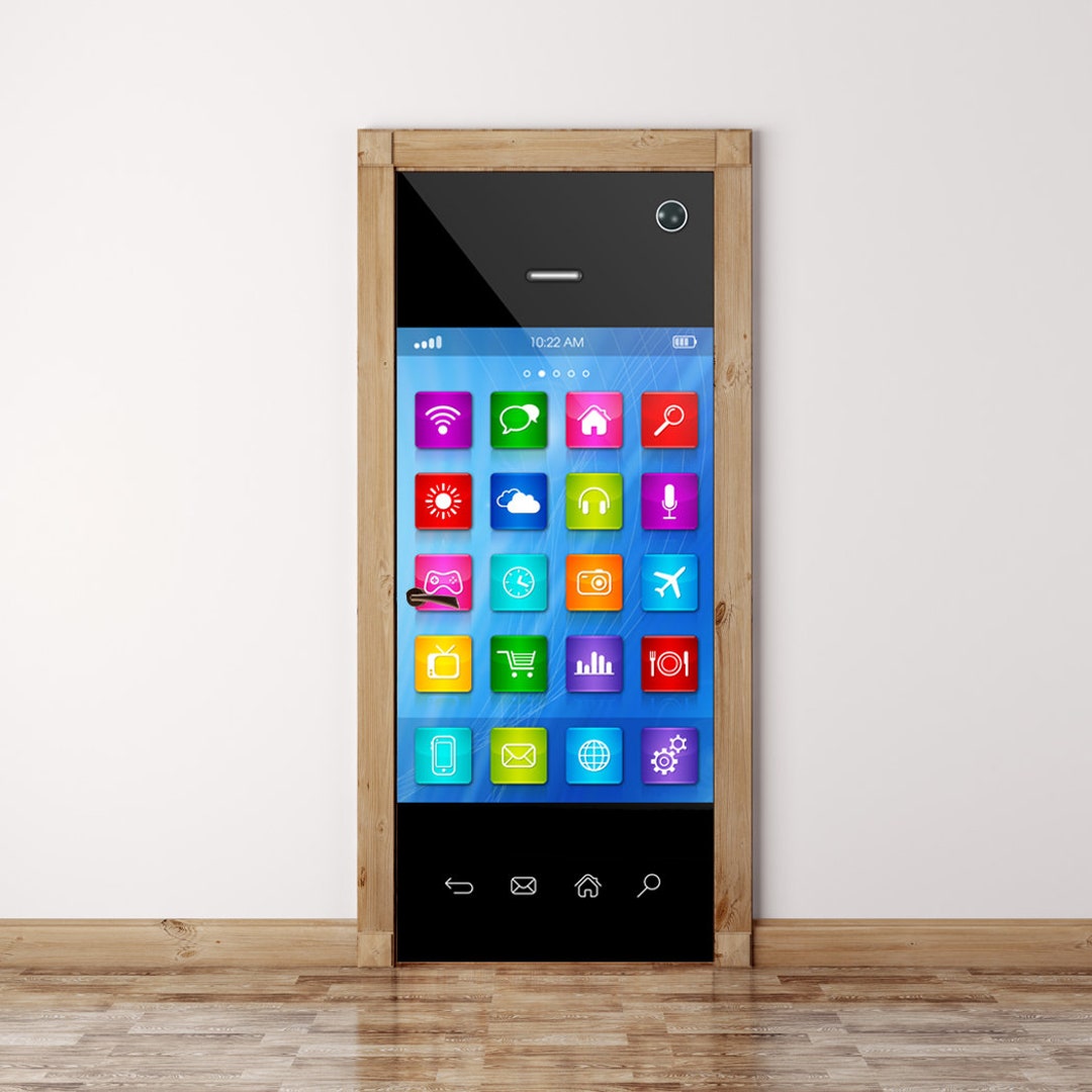 Door Mural Smart Phone App Self Adhesive Fabric Door Wrap Wall Sticker ...