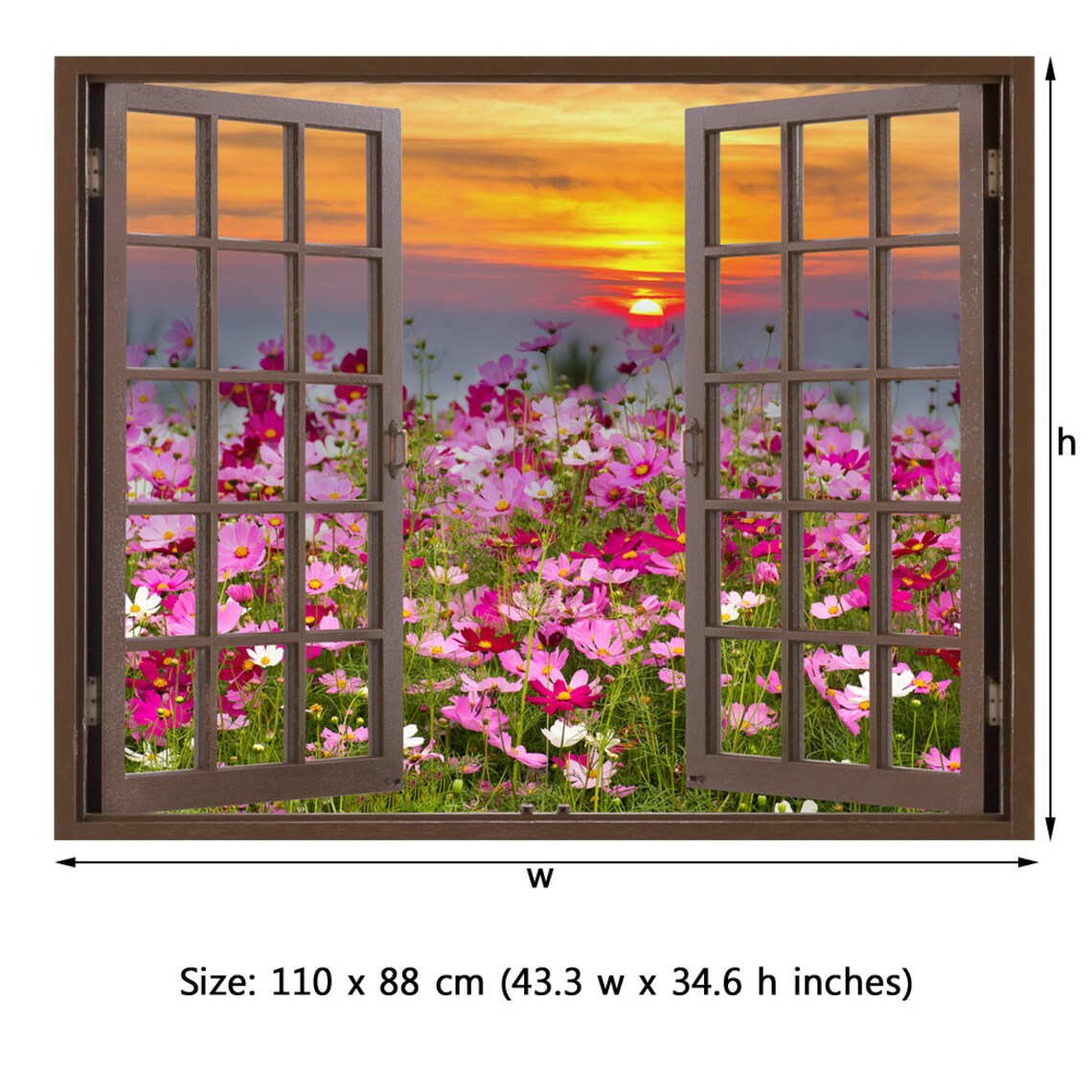 Window Frame Mural Cosmos Flower field on sun rise Huge size | Etsy