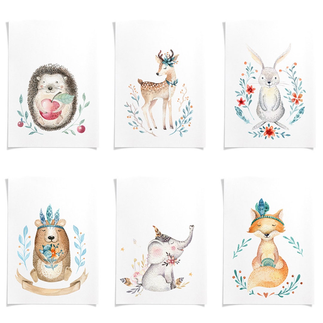 Watercolors Woodland Animals Poster Prints Set of 6 Wall - Etsy