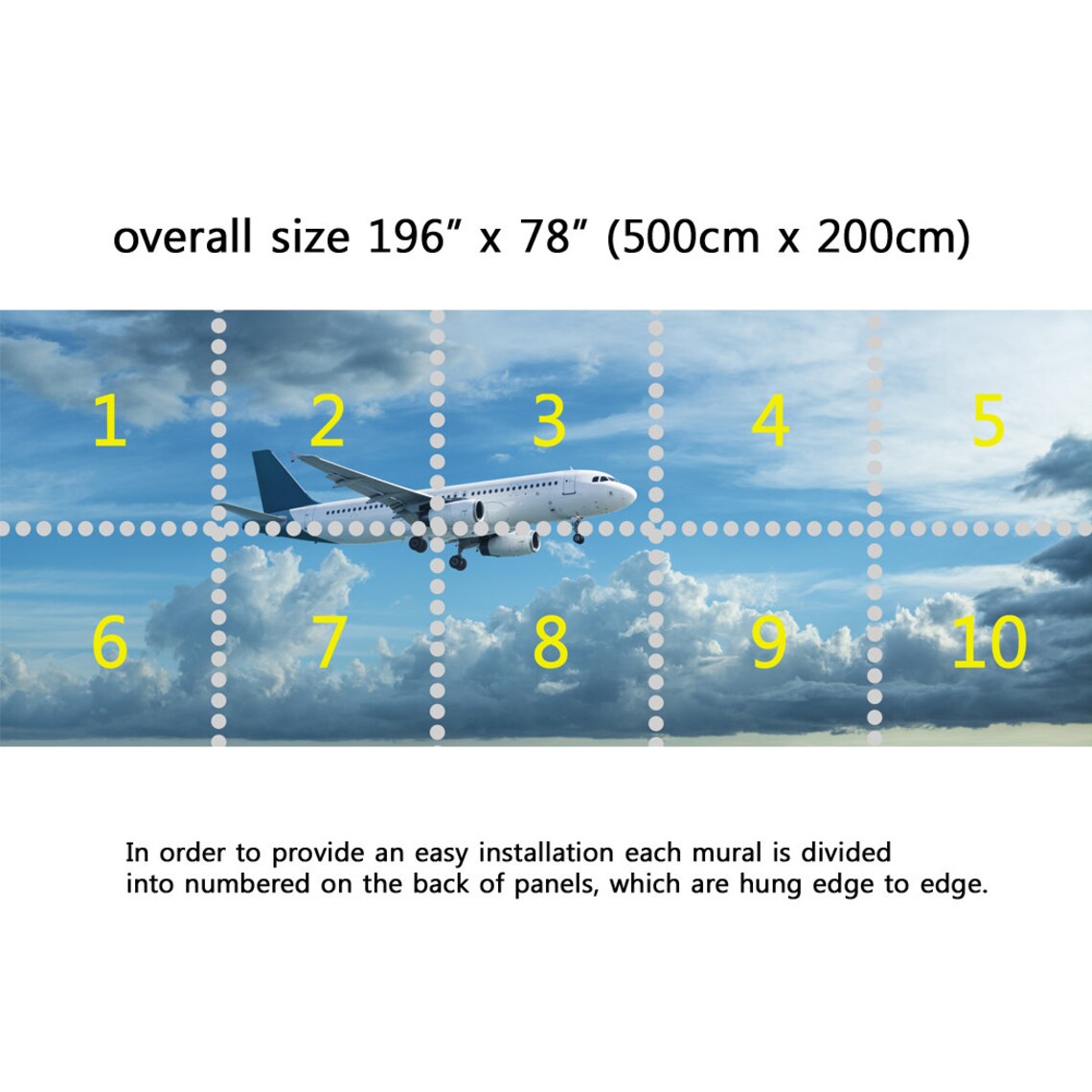 Wall Mural Airplane is Flying Panoramic View Peel and - Etsy