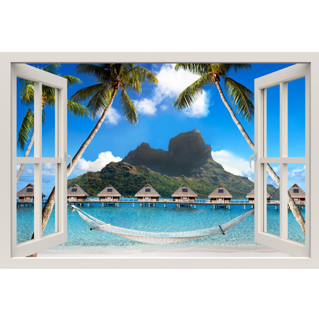 Window Frame Mural Palm Beach With Hammock Huge Size Peel - Etsy