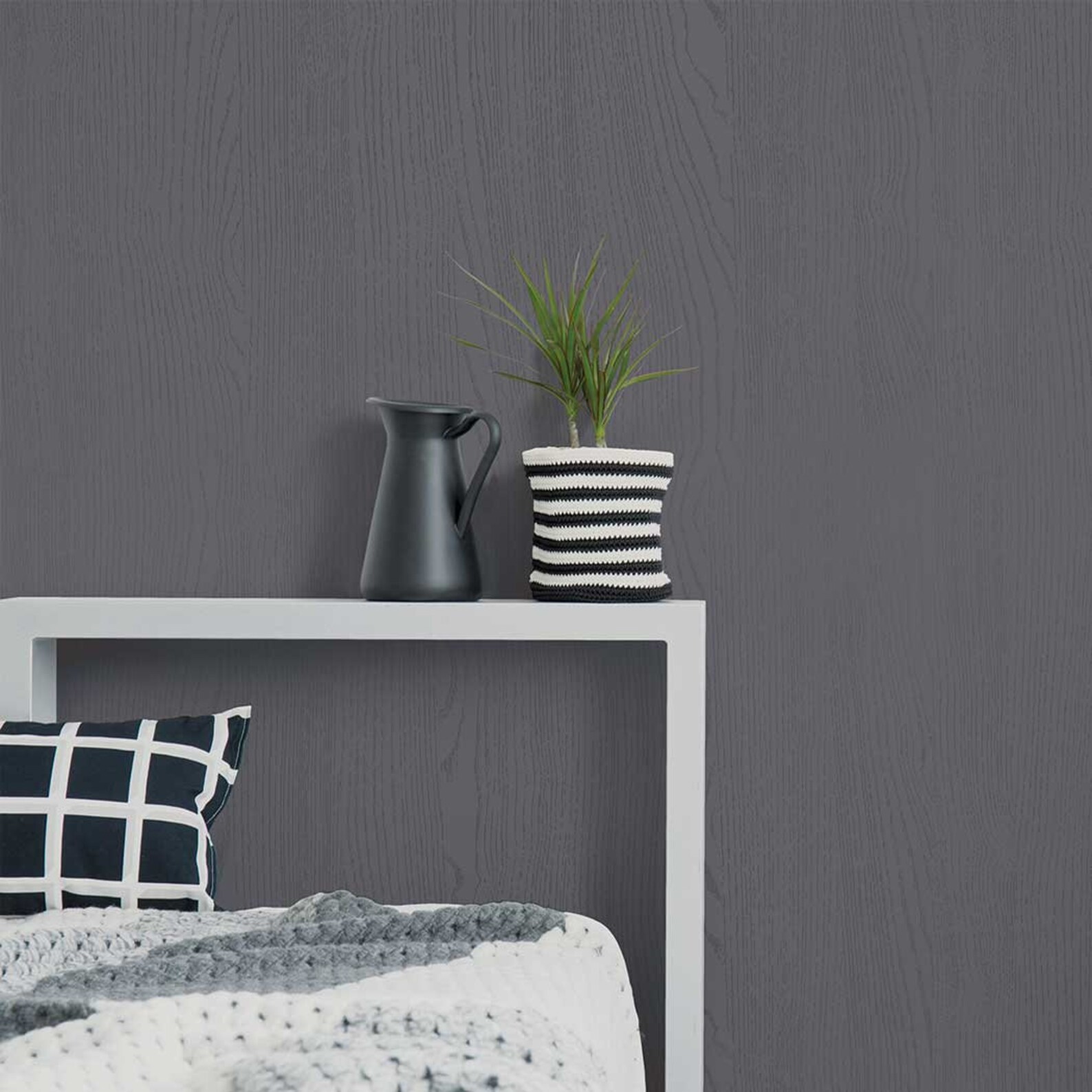 Matte Dark Gray Wallpaper Painted Look Wood Grain Self - Etsy