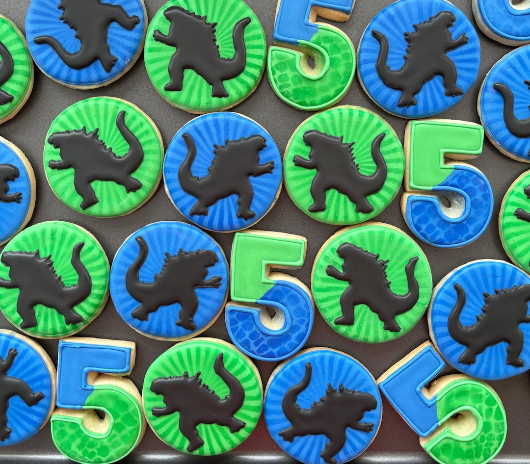 GODZILLA KONG RAWR X12 Inspired Decorated Cookies Kids Birthday Party ...