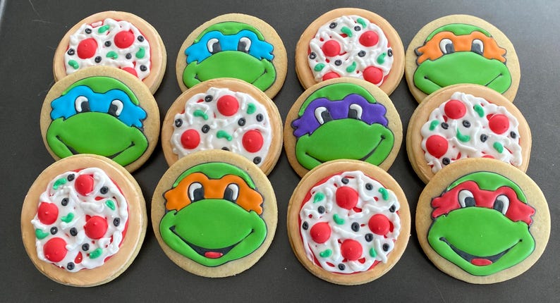 PIZZA TURTLES X12 Inspired Vanilla Sugar Cookies - Custom Decorated ...