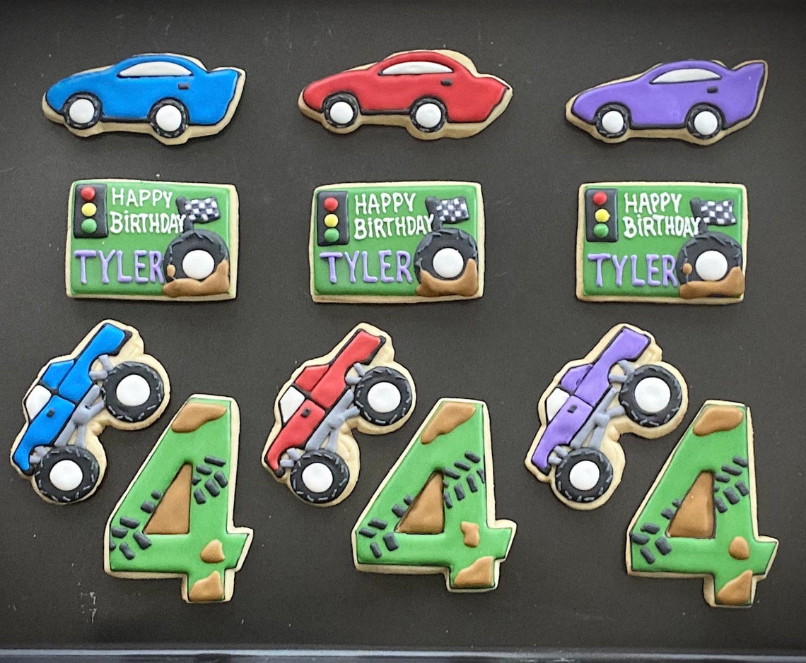 MONSTER TRUCK RACE car x12 vanilla sugar cookies | Etsy