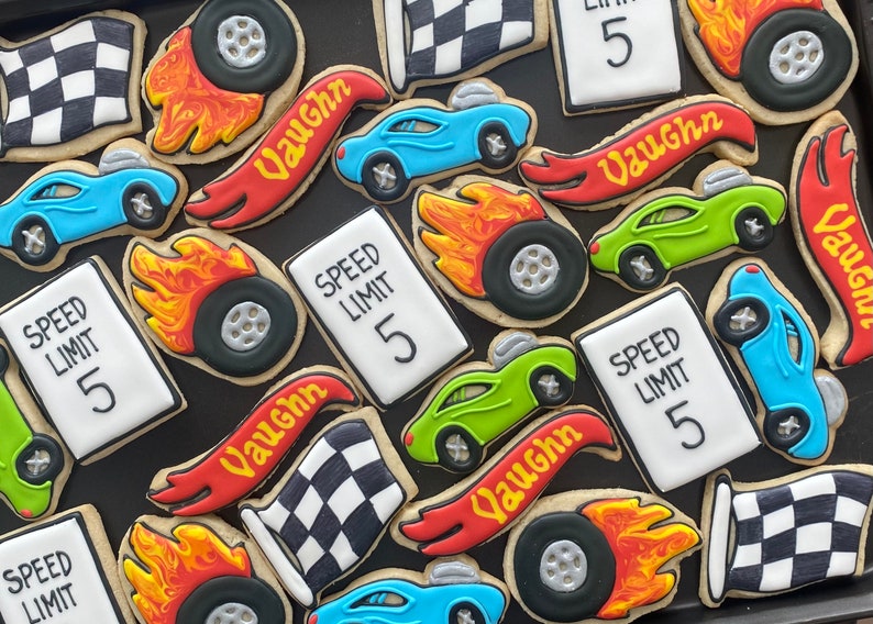 CAR RACING X12 Vanilla Sugar Cookies Birthday, Party, Invitation, Boys ...