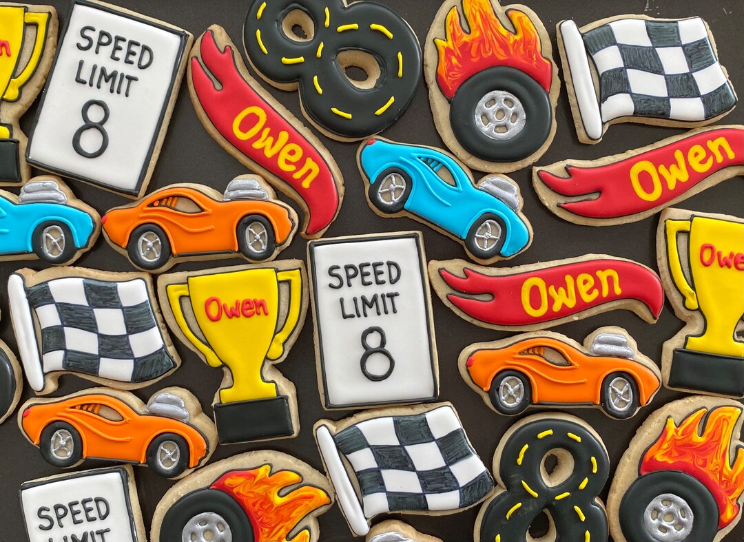 CAR RACING X12 Vanilla Sugar Cookies Birthday, Party, Invitation, Boys ...