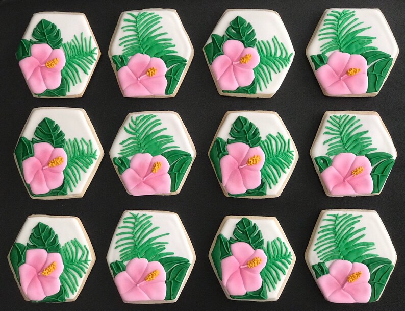 TROPICAL HIBISCUS FLOWER x12 inspired flower cookies luau | Etsy