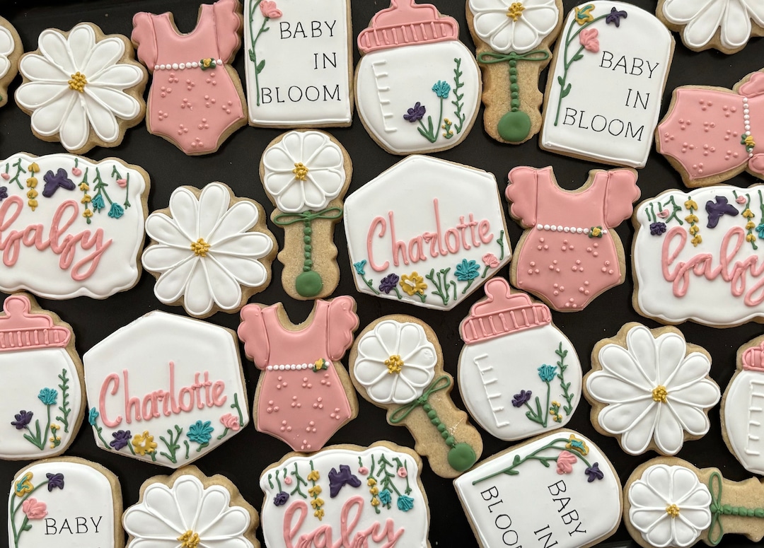 BABY IN BLOOM X12 Themed Cookies -- Birthday Party - Girl - Boy - Baby ...