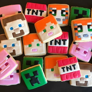 MINECRFT Inspired Vanilla Sugar Cookies CREEPER stampy Cat Tnt Birthday ...
