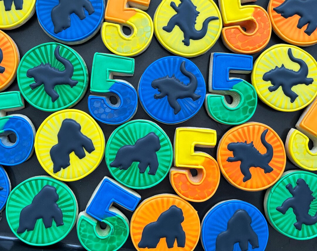 GODZILLA KONG RAWR X12 Inspired Decorated Cookies - Kids Birthday Party ...