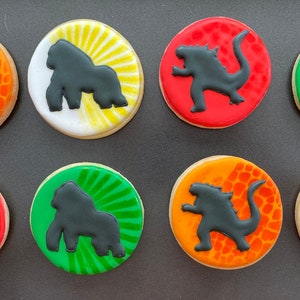GODZILLA KONG RAWR X12 Inspired Decorated Cookies Kids Birthday Party ...