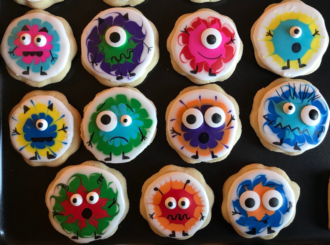 LITTLE MONSTER X12 Decorated COOKIES Themed Vanilla Sugar Cookies ...