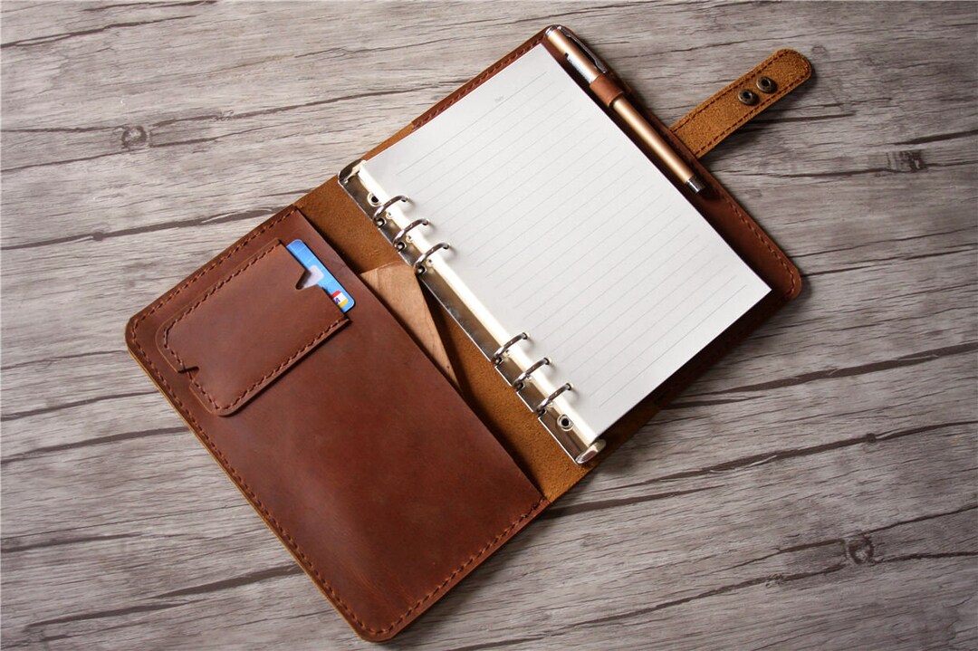Leather Weekly Planner, Personalized Leather Binder 6 Ring, A5 Monthly ...