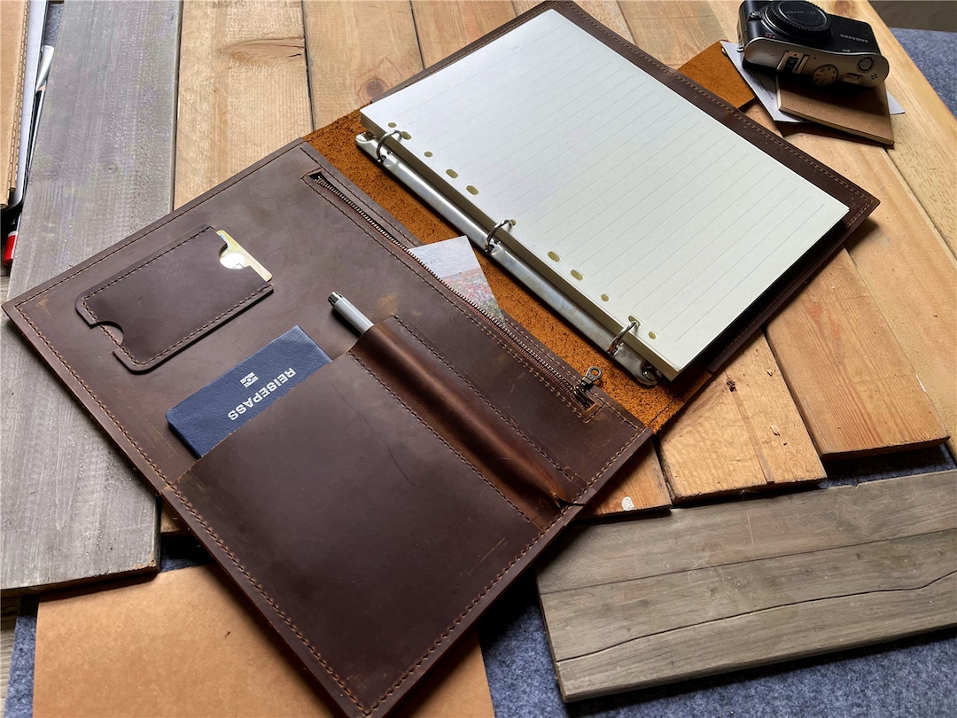 Personalized Leather Portfolio Binder: A4 Padfolio, 3/6 Ring Organizer ...