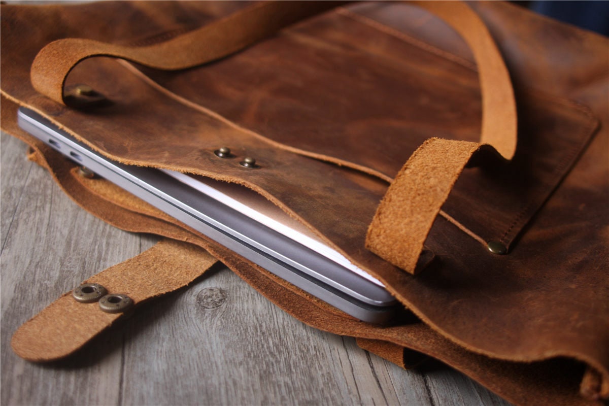 Brown Leather Tote Bag Mens Leather Laptop Messenger Bags | Etsy