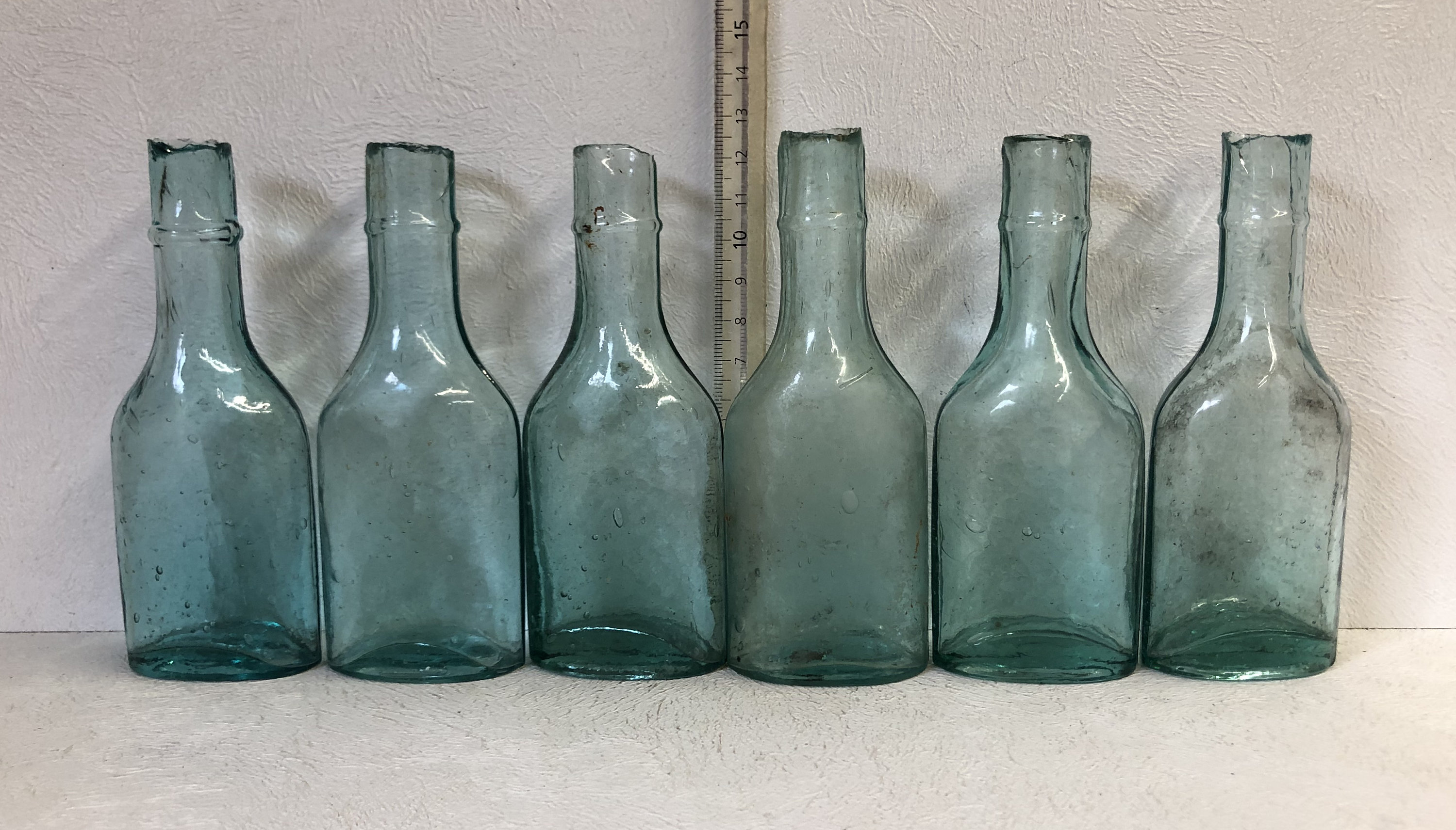 Six Vintage Shaped Aqua Glass Castor Oil Bottles With Burst - Etsy