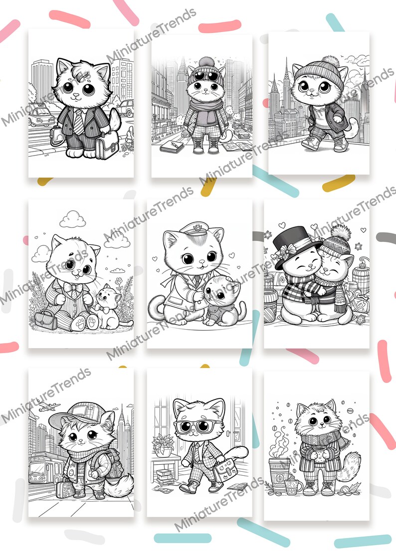 10 Printable Coloring Pages, cats in a Big City, Coloring Pages for ...