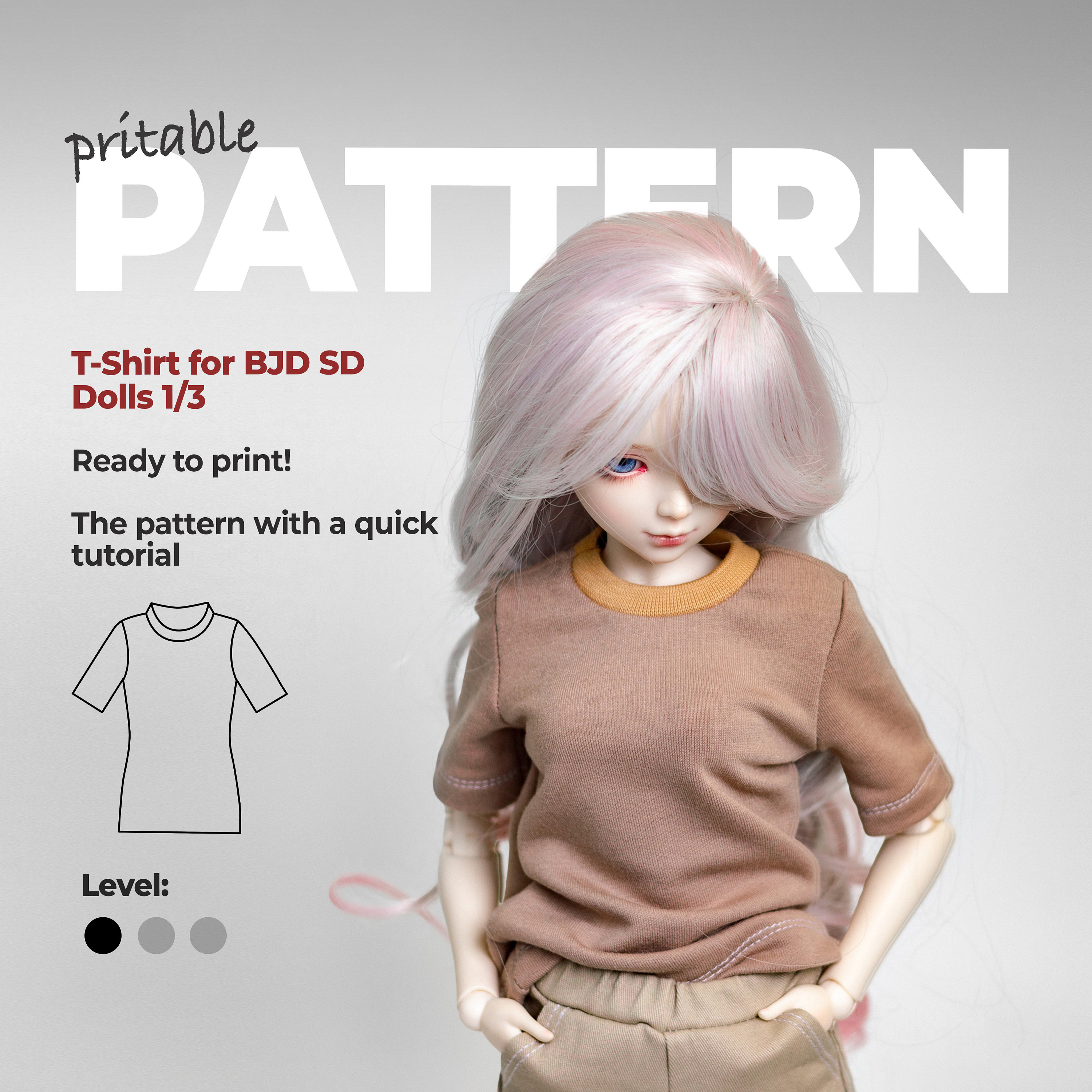 PDF Sewing Pattern T-shirt for BJD Dolls, Top 1/3 Dolls, T-shirt 24 ...