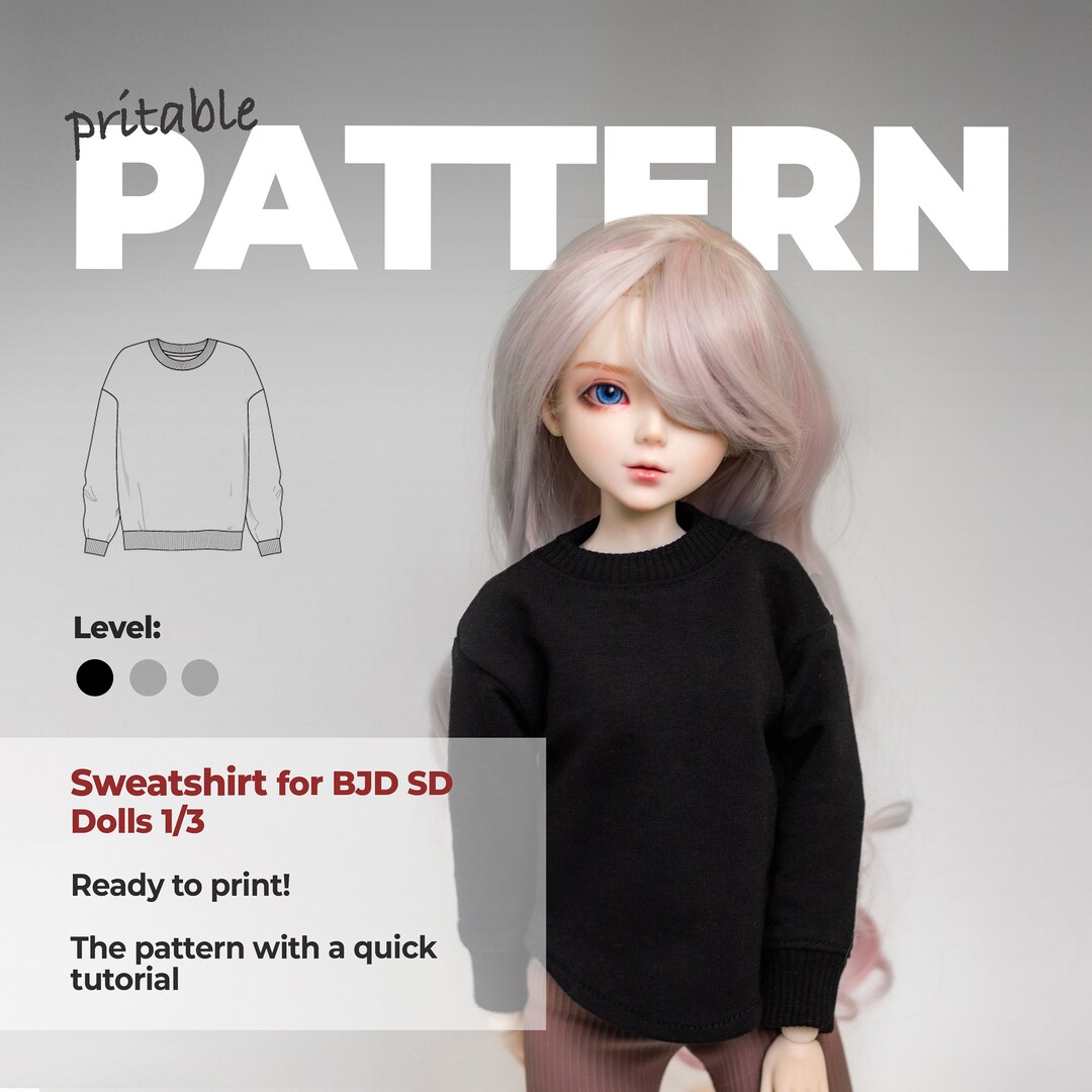 PDF Sewing Pattern Sweatshirt for BJD SD Dolls, Top 1/3 Dolls ...