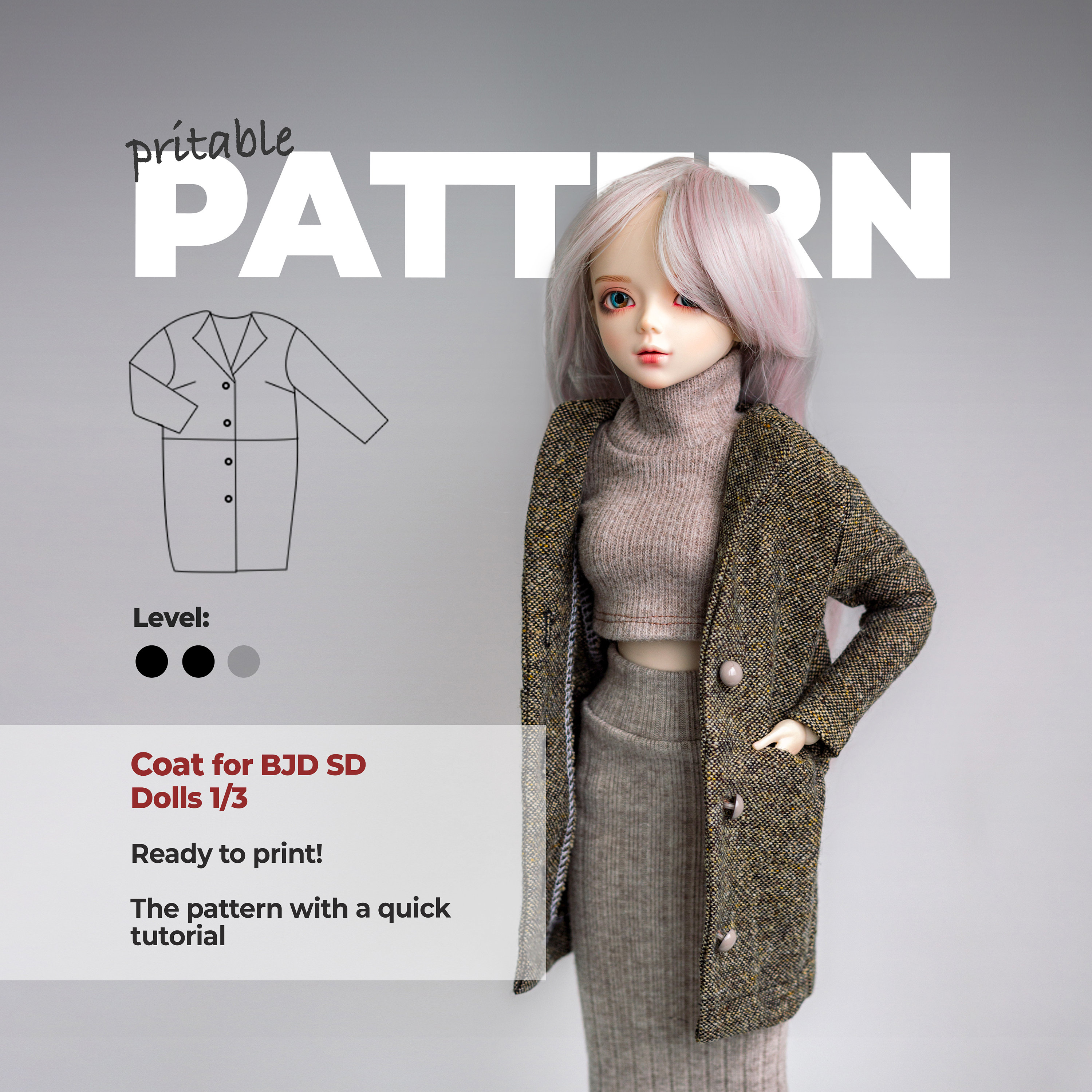 PDF Sewing Pattern Coat for BJD Dolls, Overcoat 1/3 Dolls, Topcoat 24 ...