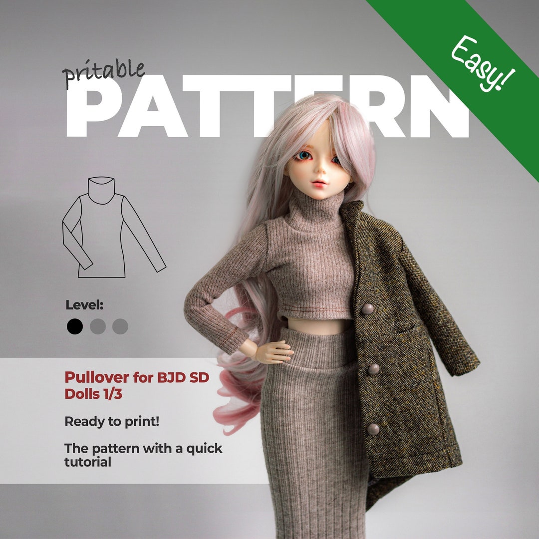 PDF Sewing Pattern Pullover for BJD Dolls, Top 1/3 Dolls, Sweater 24 ...
