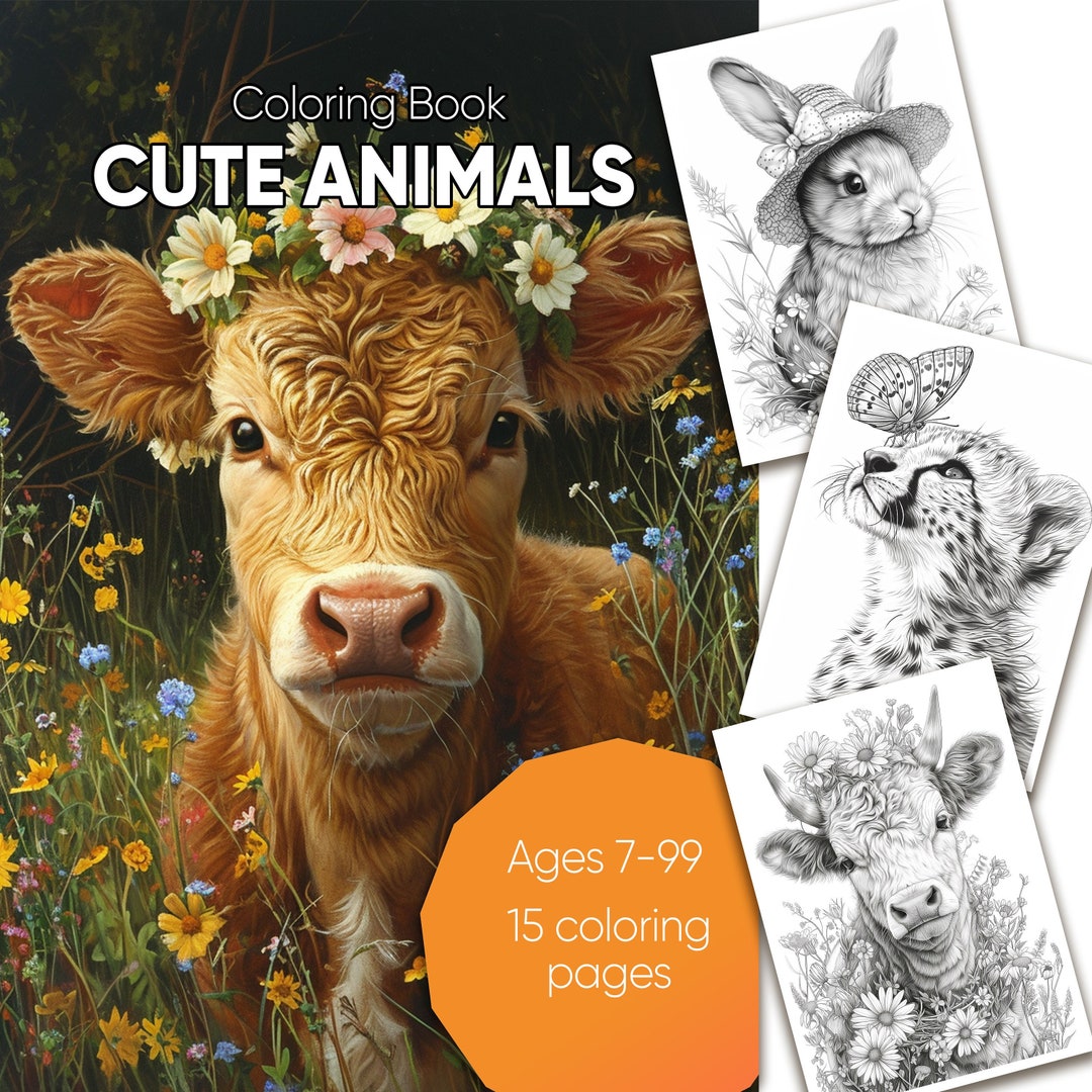 15 Printable Coloring Pages, cute Animals, Printable Coloring Pages Set ...