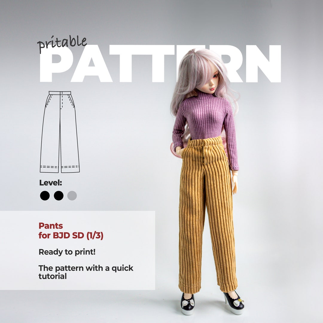 PDF Sewing Pattern Pants for BJD Dolls, Oversize Pants 1/3 Dolls, Wide ...